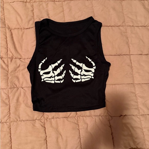 no brand | Tops | Black Mesh Crop Top With Skeleton Hand Design | Poshmark